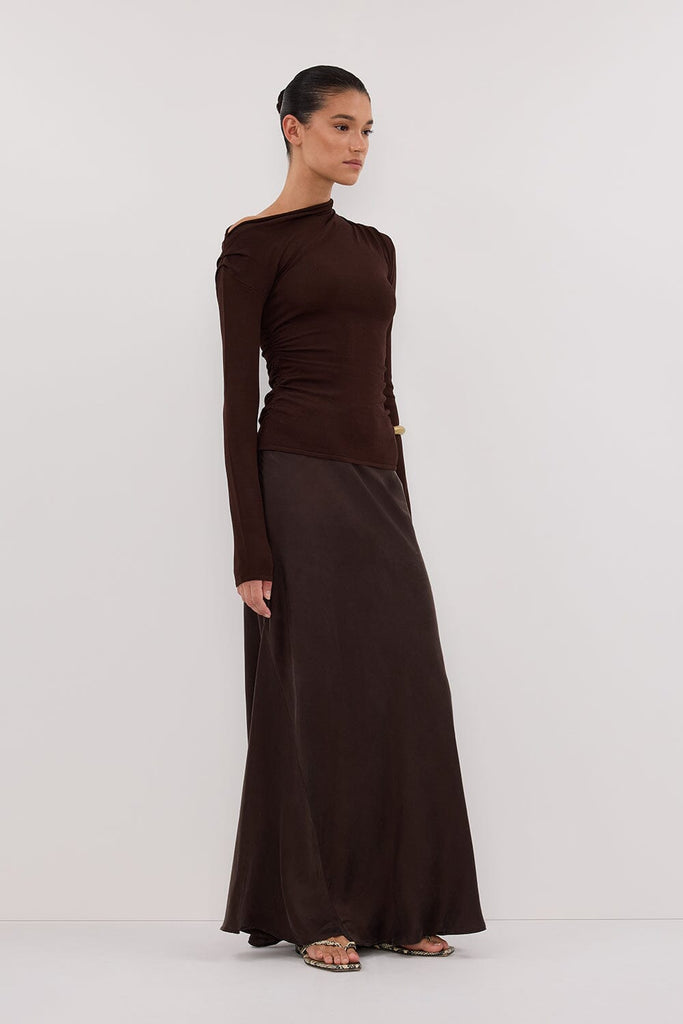 ARIEL CHOC LONG SLEEVE KNIT TOP | Dissh