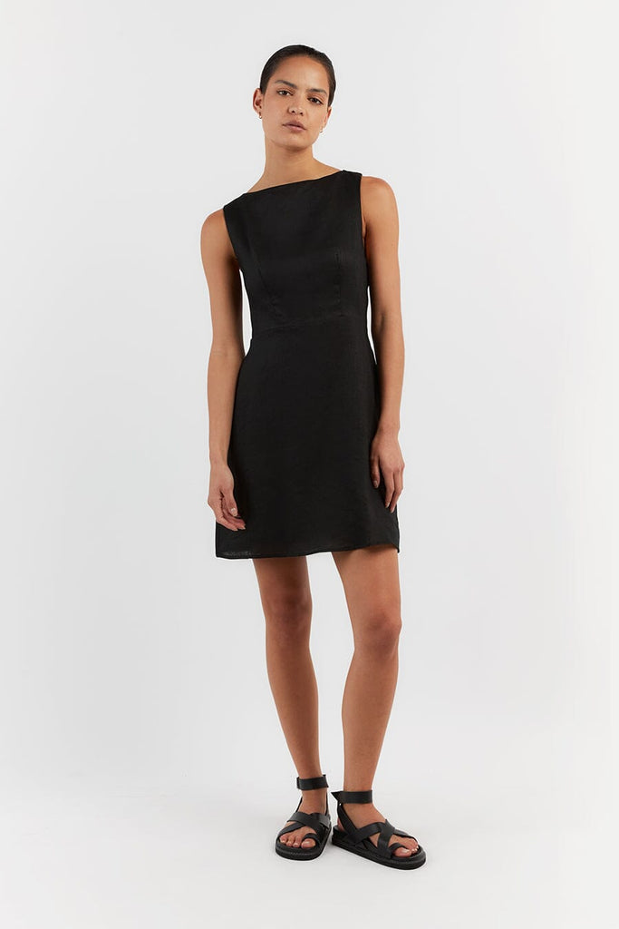 Tyla Black Linen Mini Dress Dissh