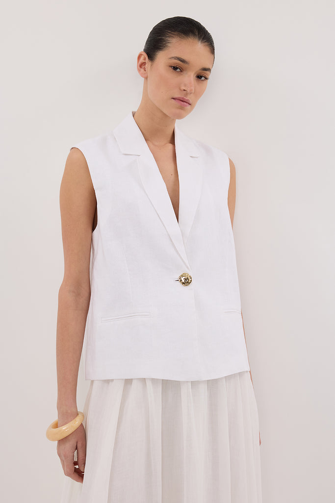 SELAH WHITE LINEN SLEEVELESS VEST | Dissh