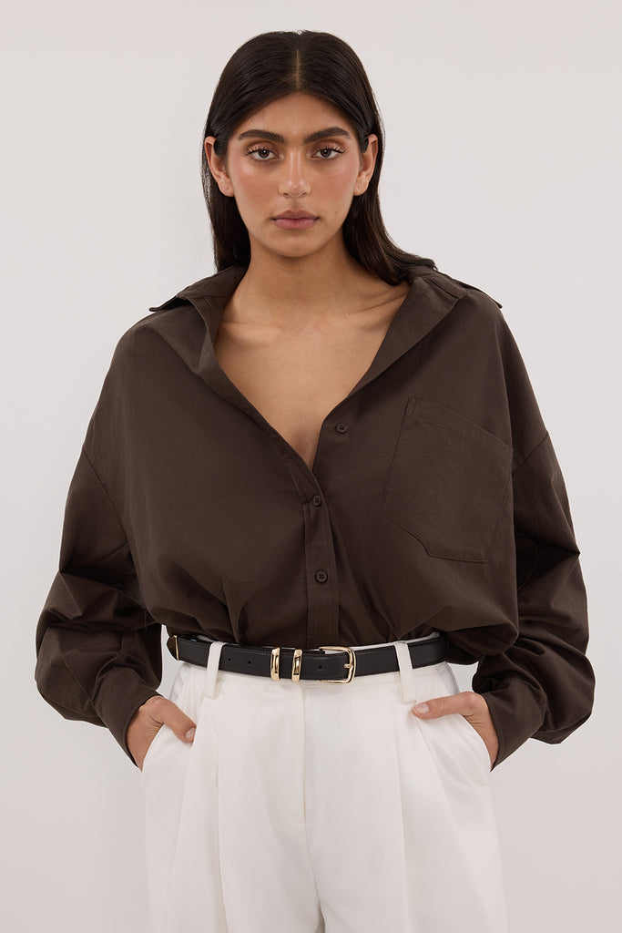 RHEA BITTER CHOC COTTON SHIRT | Dissh
