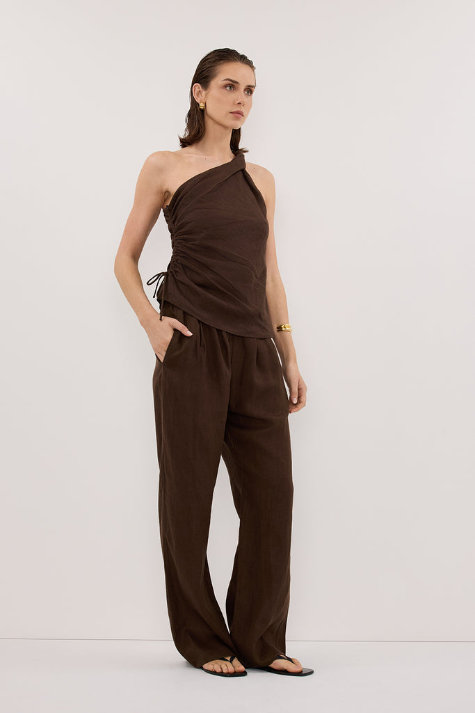 FINNY BITTER CHOC LINEN TOP | Dissh