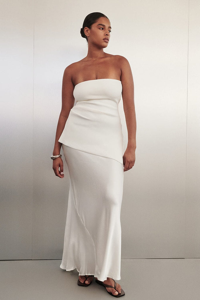CHARLI WHITE SATIN MAXI SKIRT | Dissh