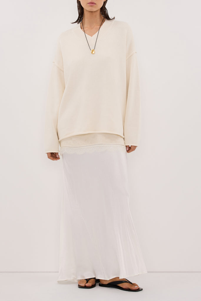 CHARLI WHITE SATIN MAXI SKIRT | Dissh