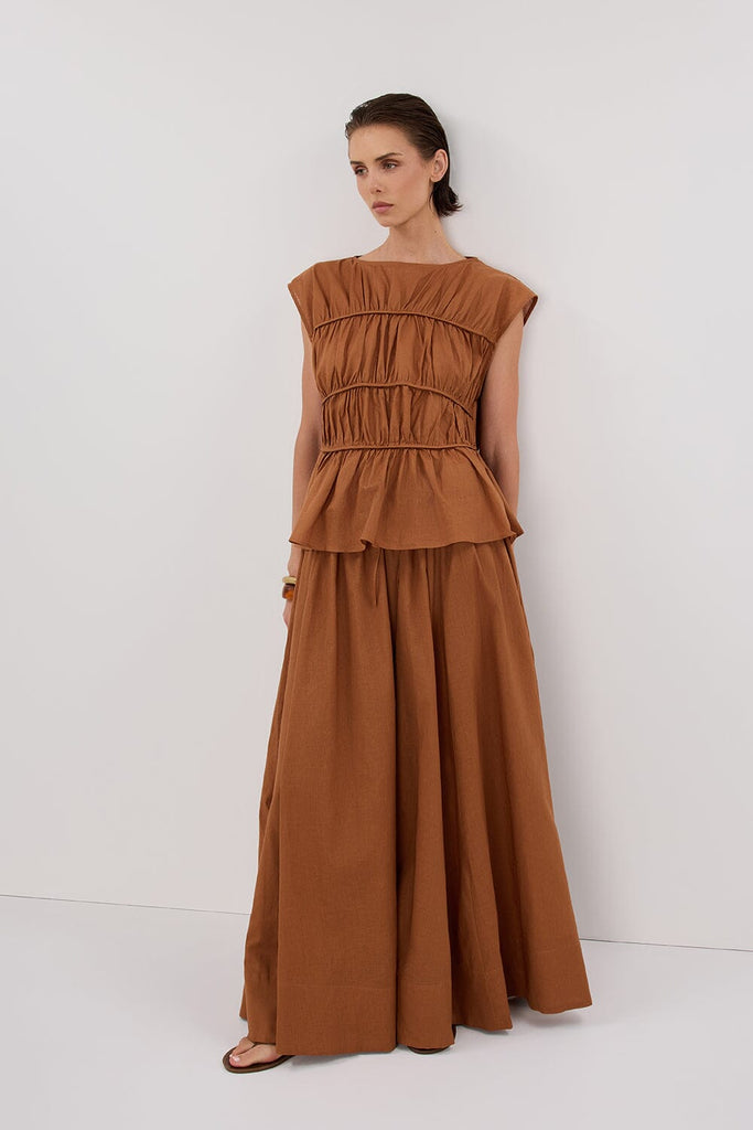 FLYNN RUST LINEN BLEND MAXI SKIRT | Dissh