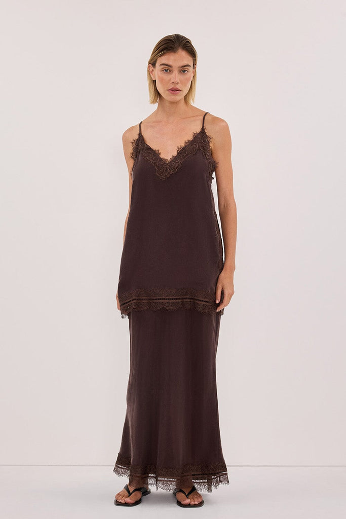 ANDREA PLUM CHOC CUPRO MIDI SKIRT | Dissh