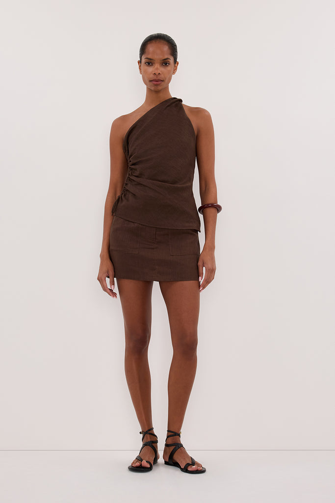 EVA BITTER CHOC LINEN SKORT | Dissh