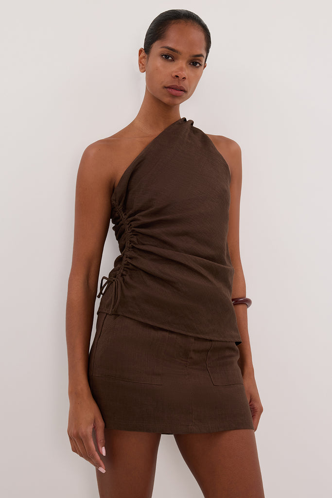 EVA BITTER CHOC LINEN SKORT | Dissh