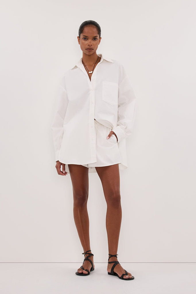 RHEA WHITE COTTON DRAWSTRING SHORT | Dissh