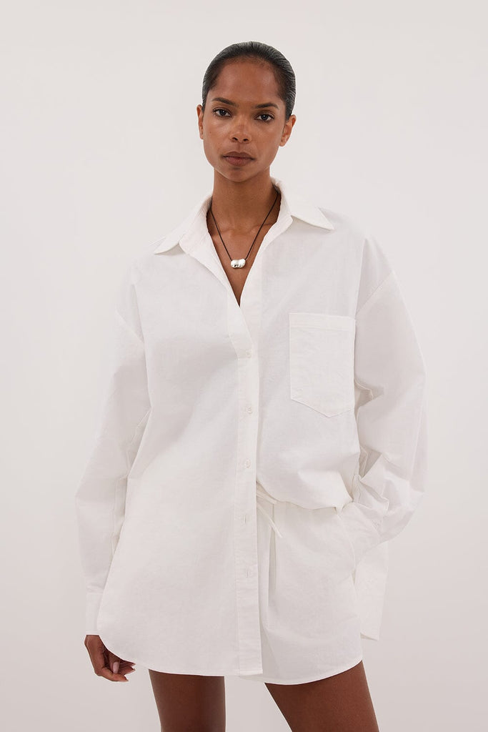 RHEA WHITE COTTON DRAWSTRING SHORT | Dissh