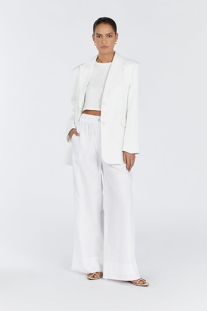 LAIKEN WHITE WIDE LEG LINEN PANT | Dissh