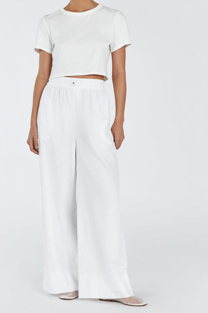 LAIKEN WHITE WIDE LEG LINEN PANT | Dissh