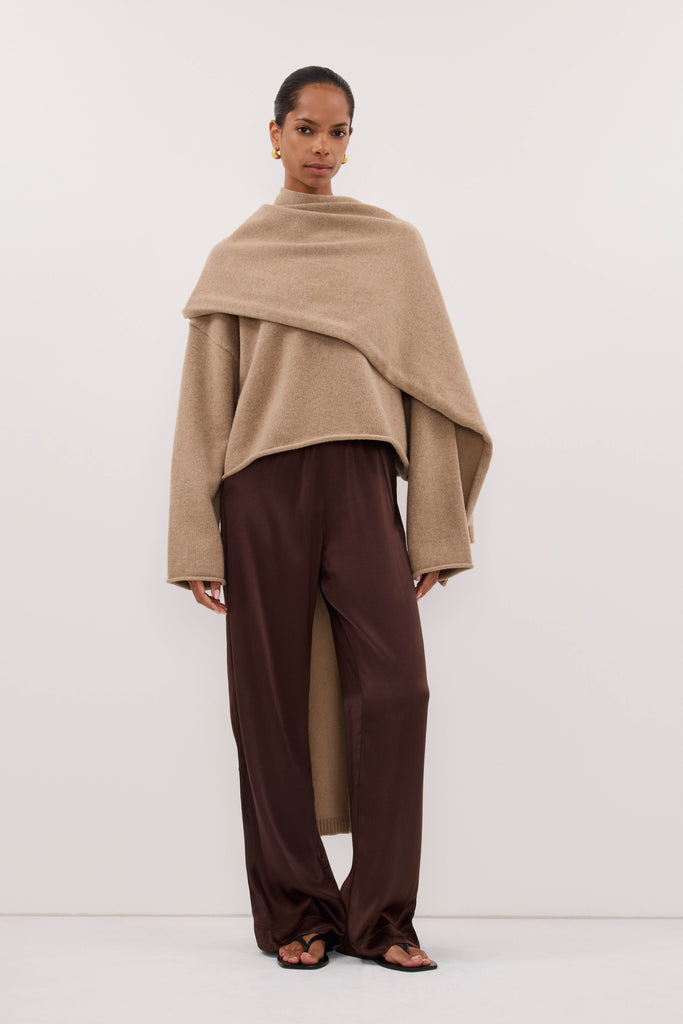 MONICA BITTER CHOC SATIN PANT | Dissh