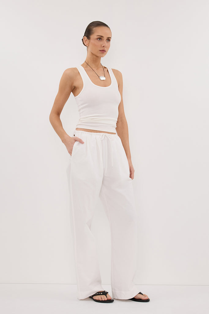 RHEA WHITE COTTON DRAWSTRING PANT | Dissh