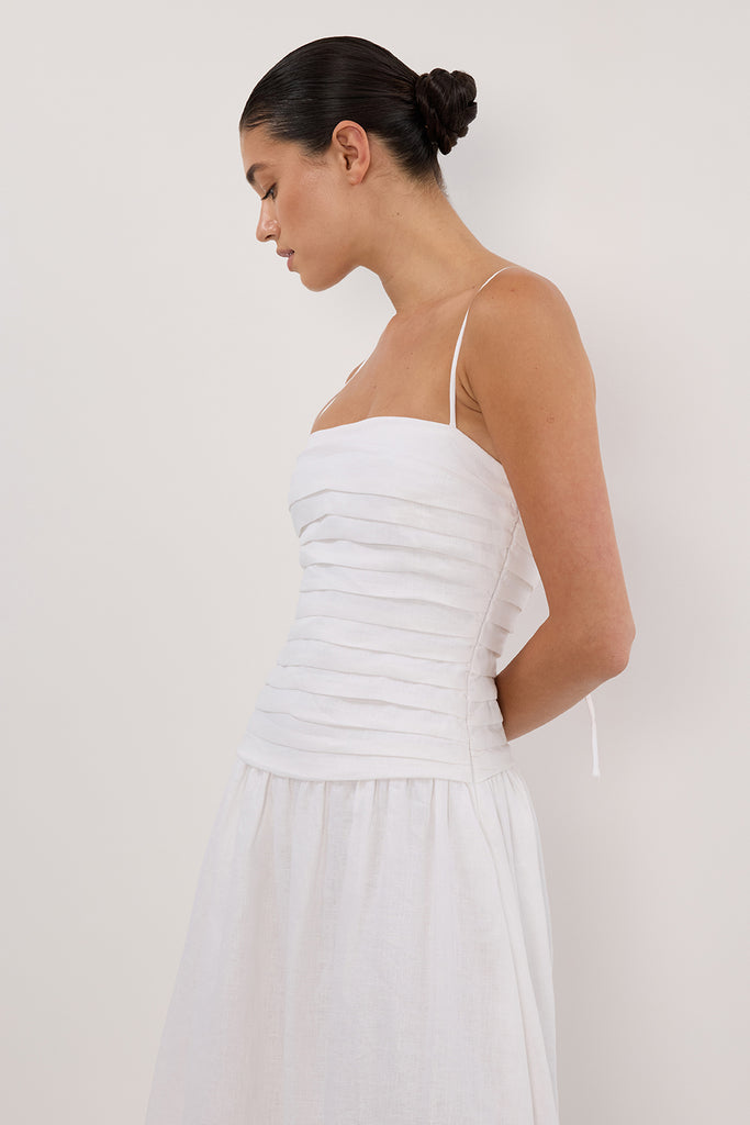 REECE WHITE LINEN MIDI DRESS | Dissh