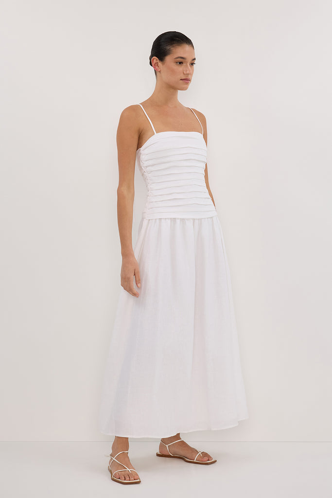 REECE WHITE LINEN MIDI DRESS | Dissh