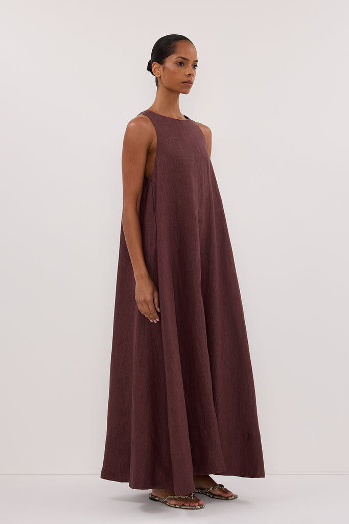 ISABELLE WALNUT LINEN MIDI DRESS | Dissh
