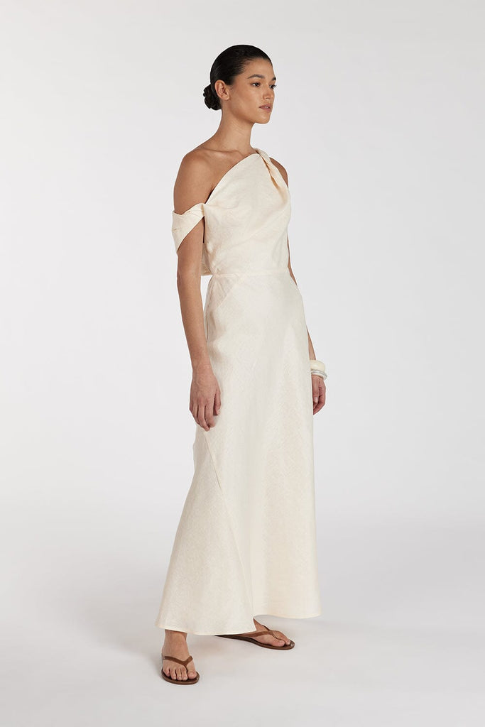 JOELLE CREAM LINEN MIDI DRESS | Dissh
