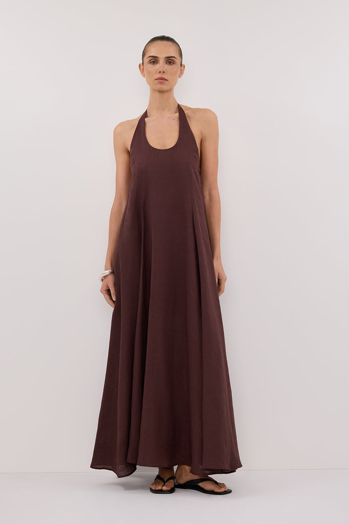 ABBY WALNUT HALTER MIDI DRESS | Dissh