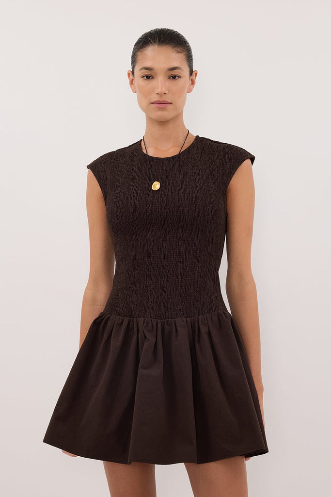 RUBI BURNT CHOC POPLIN MINI DRESS | Dissh