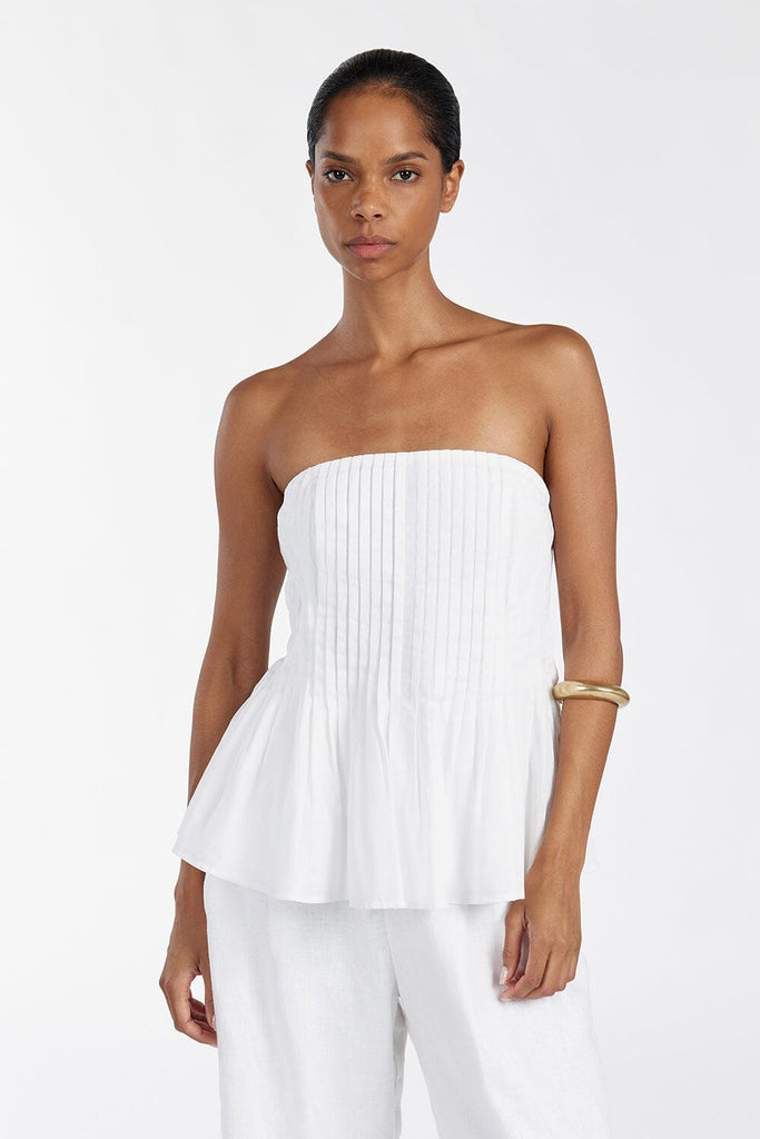 PAIGE WHITE LINEN BLEND TOP | Dissh