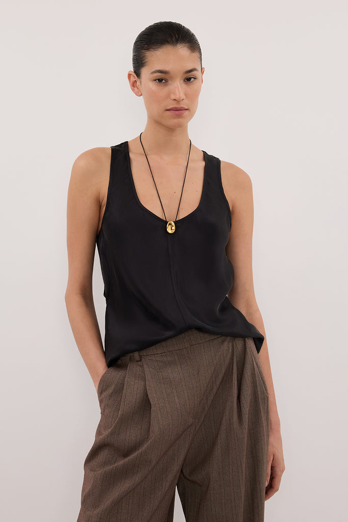 COLETTE BLACK SILK CAMI TOP | Dissh