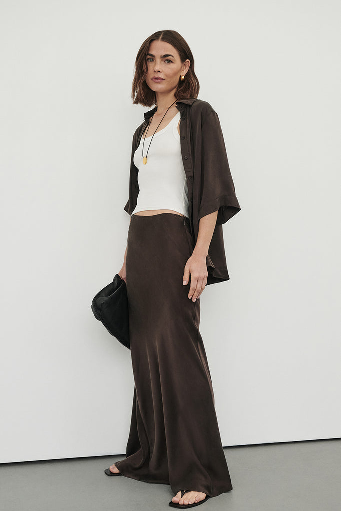 COLETTE BITTER CHOC SILK SKIRT | Dissh