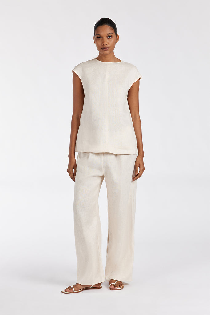 SANDY CREAM LINEN SHELL TOP | Dissh