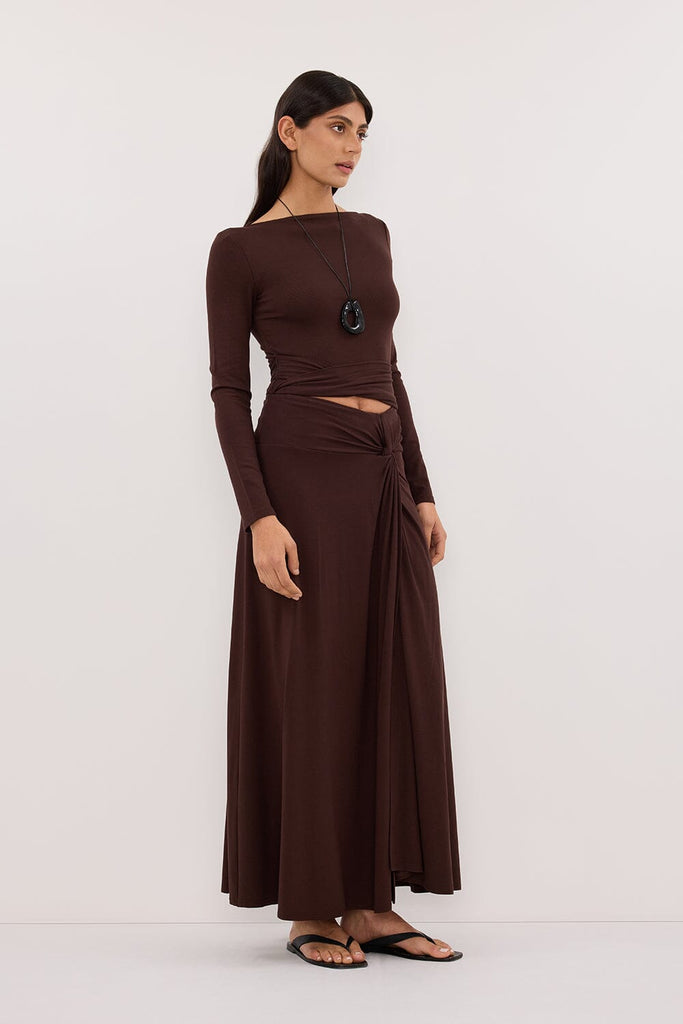 HADLEY CHOC LONG SLEEVE TWIST TOP | Dissh