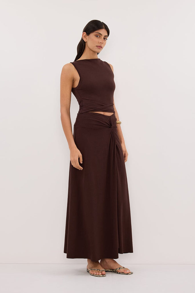 HADLEY CHOC SLEEVELESS TWIST TOP | Dissh