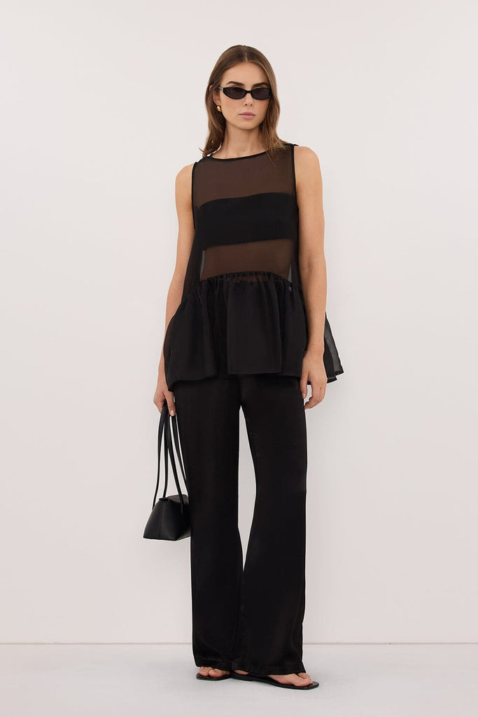 SIAN BLACK ORGANZA DROP WAIST TOP | Dissh