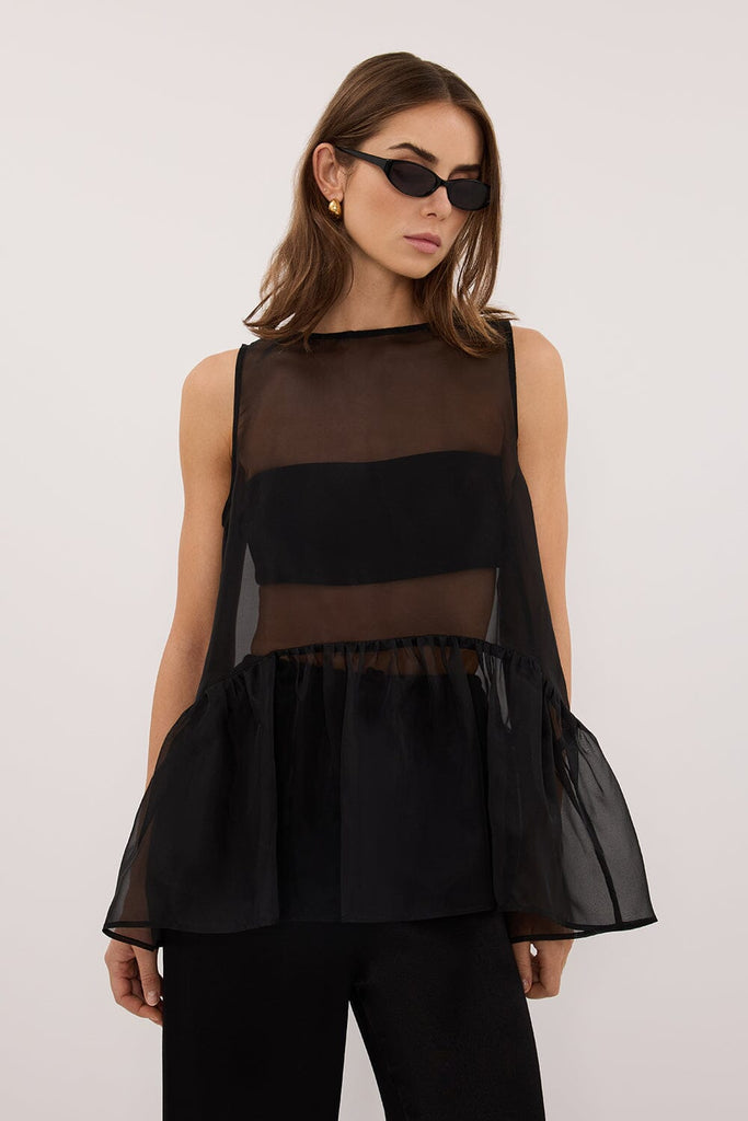 SIAN BLACK ORGANZA DROP WAIST TOP | Dissh
