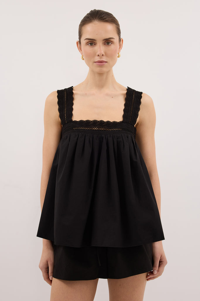 MIRANDA BLACK LACE TRIM TOP | Dissh