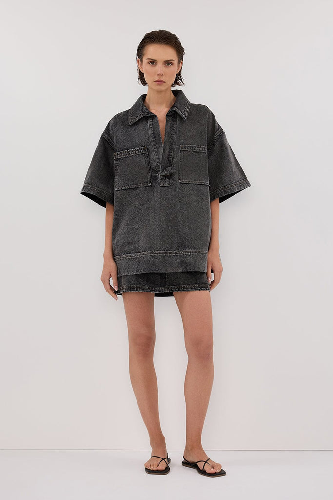 MASON WASHED BLACK BOXY DENIM SHIRT | Dissh
