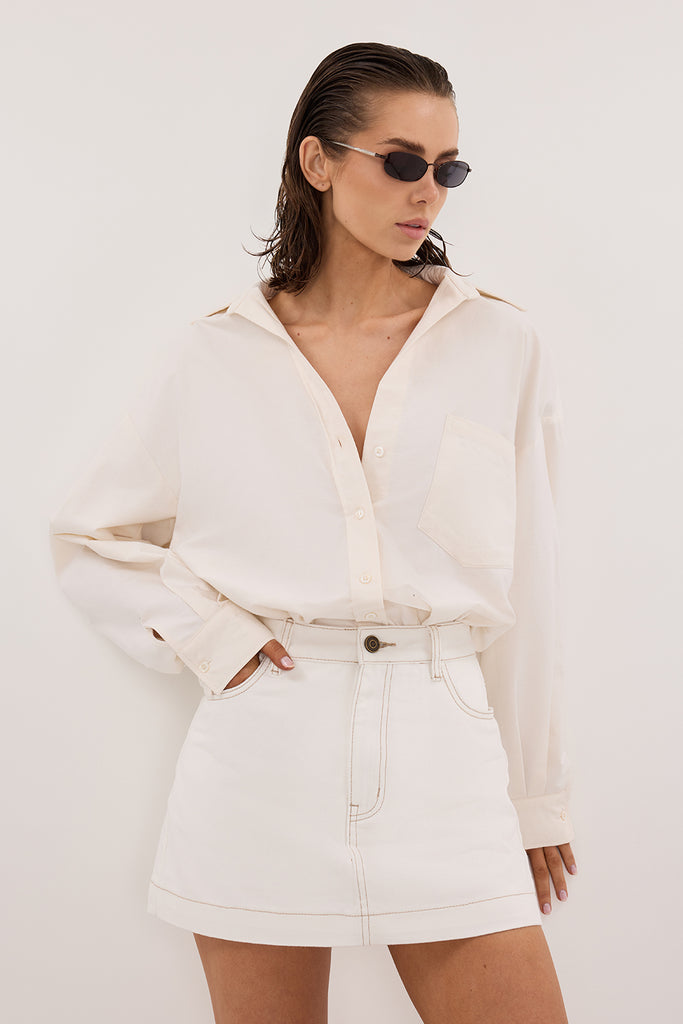 KERA WHITE DENIM A LINE SKORT | Dissh