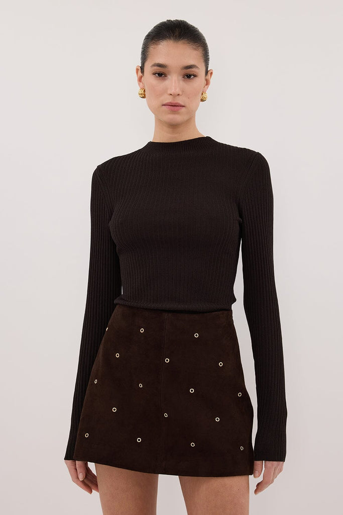 FIORA BITTER CHOC LONG SLEEVE KNIT TOP | Dissh