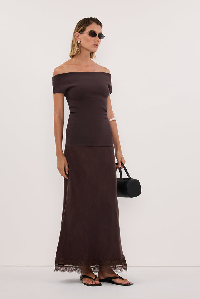 ASTRID BURNT CHOC OFF/SH KNIT TOP | Dissh