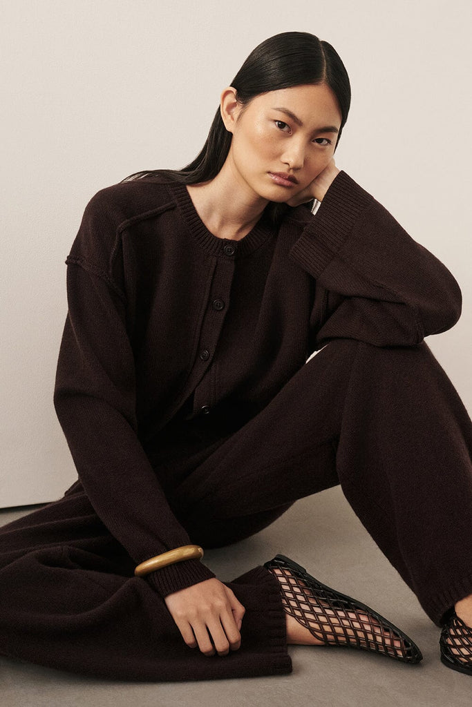 PAIGE CHOC WOOL KNIT CARDIGAN | Dissh