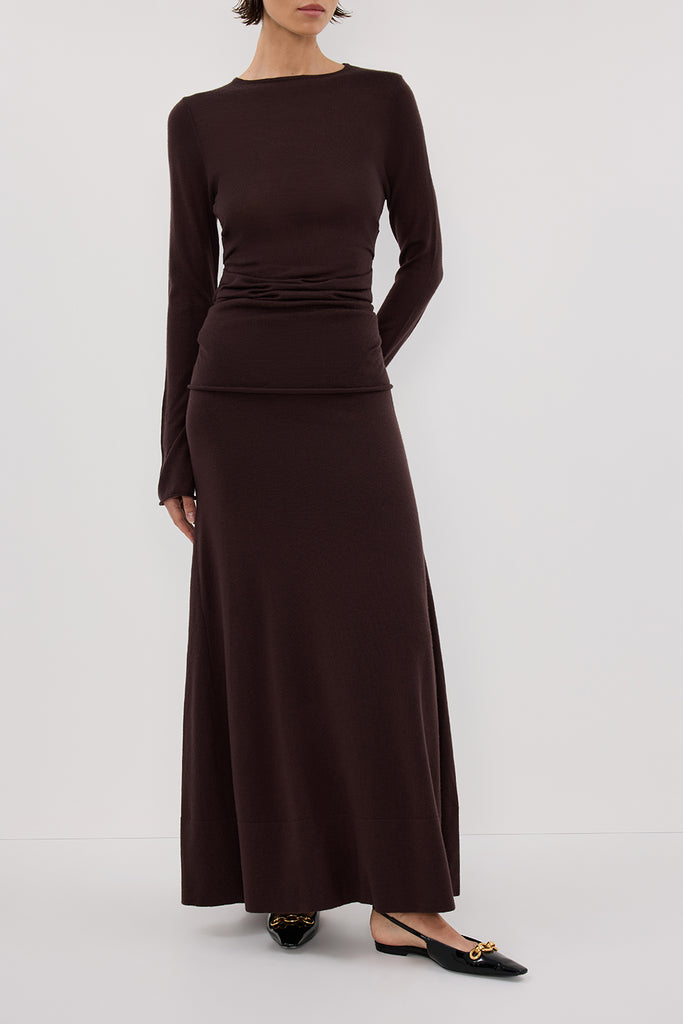 NICO BITTER CHOC MERINO MAXI SKIRT | Dissh