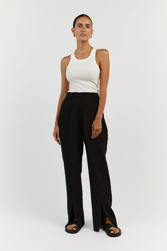 ROWAN BLACK STRAIGHT LEG SPLIT PANT | Dissh