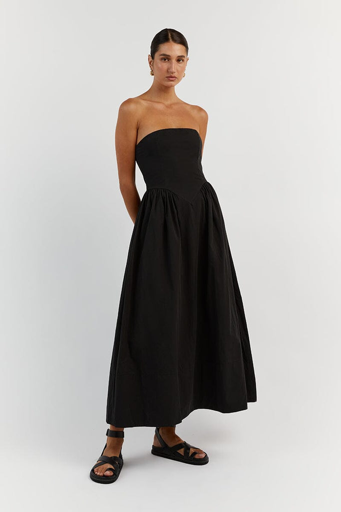 HYLAND BLACK STRAPLESS MIDI DRESS | Dissh