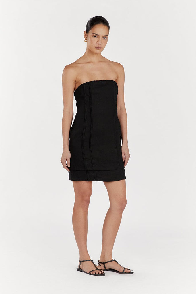 DULCE BLACK LINEN MINI DRESS | Dissh